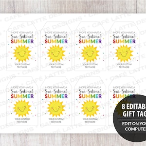 Sun Sational Summer Editable Printable Gift Tags, Personalized End of ...