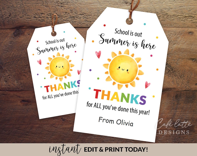 Summer Gift Tags Editable Template, Teacher Appreciation Personalized ...