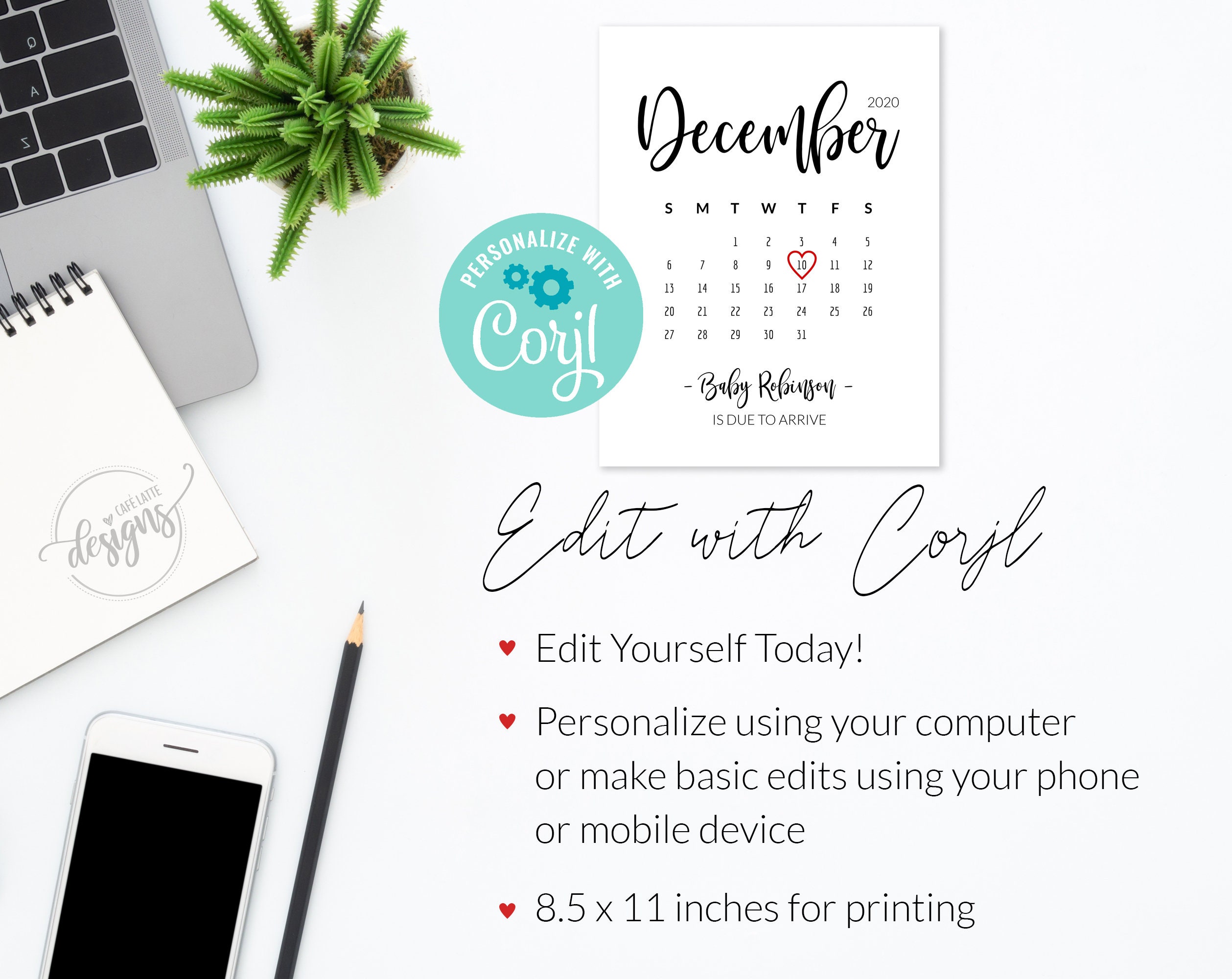 DECEMBER Due Date Calendar Printable, Baby Pregnancy Announcement ...