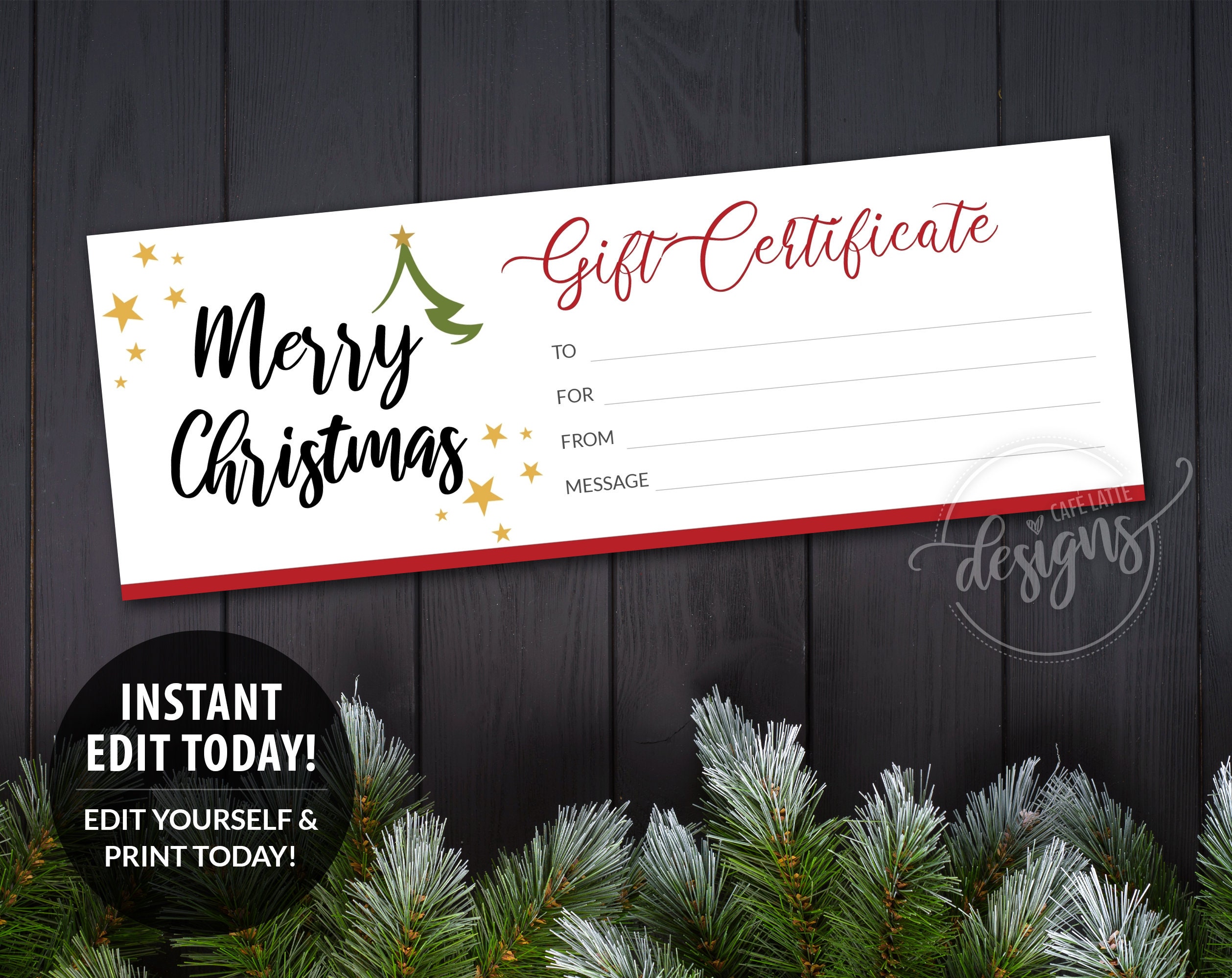 CHRISTMAS Gift Certificate Printable Editable Template, Personalized ...
