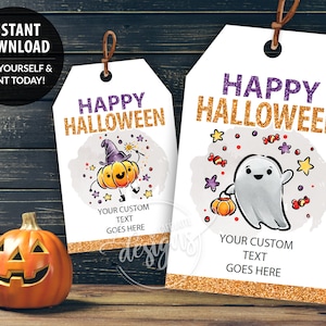 HALLOWEEN Printable Gift Tags, Editable Personalized Favor Tags ...