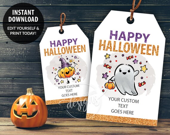 HALLOWEEN Printable Gift Tags, Editable Personalized Favor Tags ...