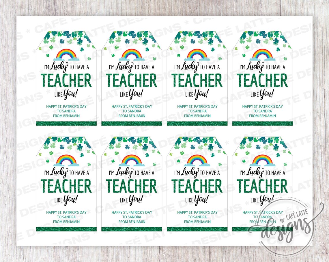 Teacher St. Patricks Day Printable Gift Tags, Editable Personalized ...