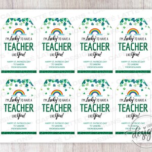 Teacher St. Patricks Day Printable Gift Tags, Editable Personalized ...