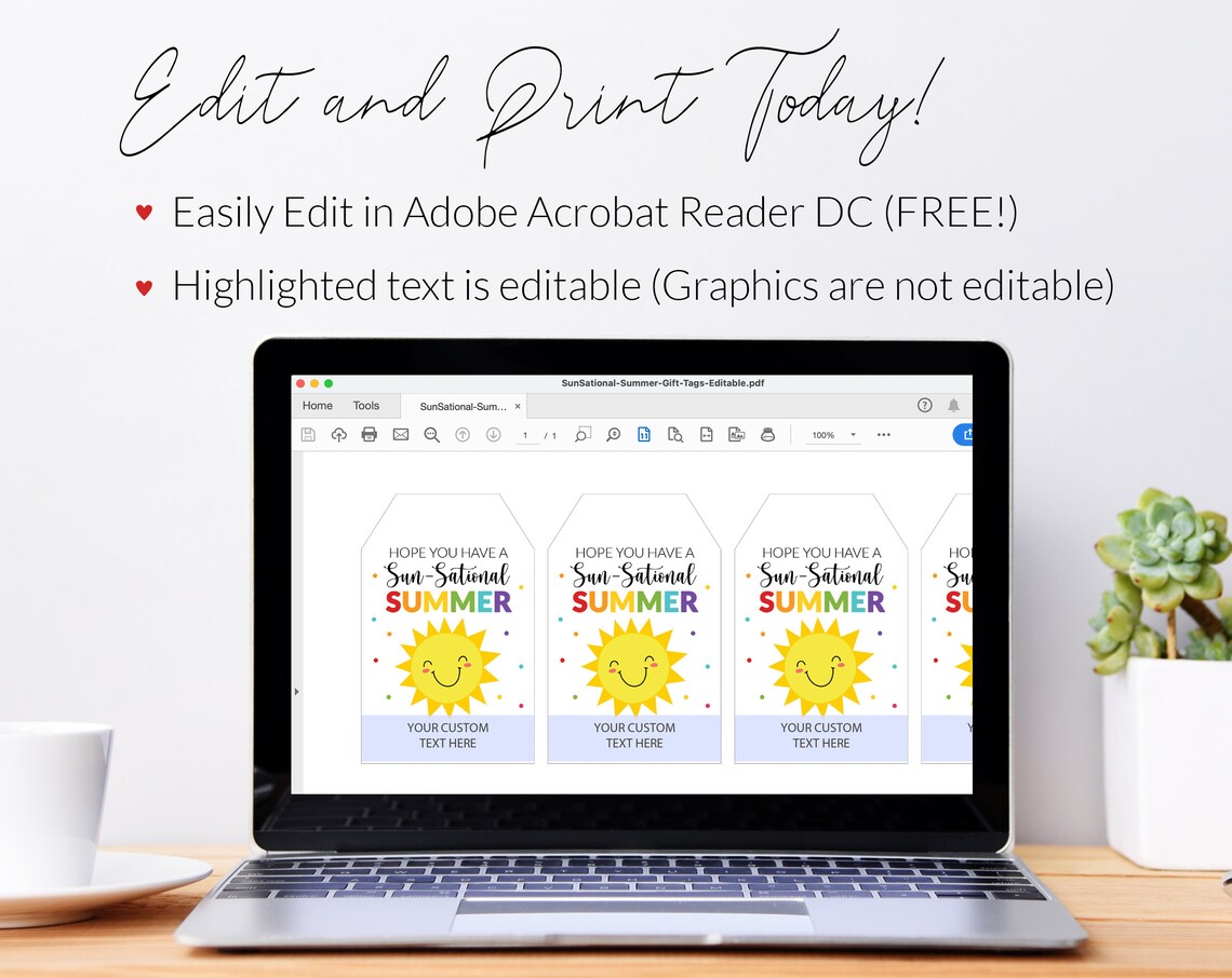 Sun Sational Summer Editable Printable Gift Tags Personalized | Etsy
