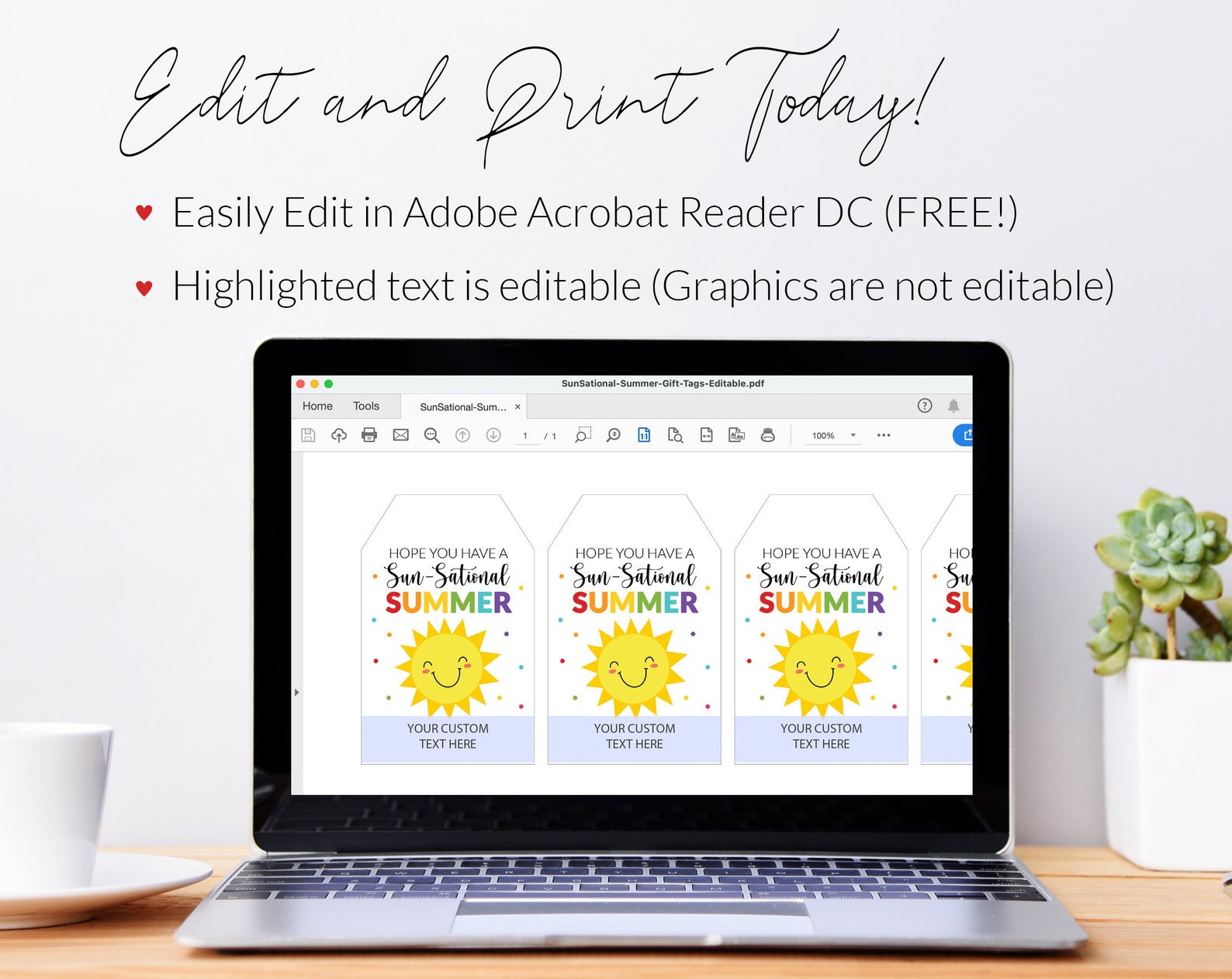 Sun Sational Summer Editable Printable Gift Tags Personalized | Etsy