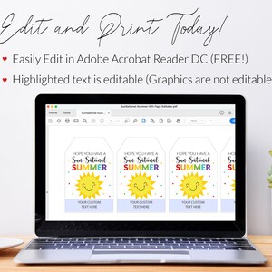 Sun Sational Summer Editable Printable Gift Tags, Personalized End of ...