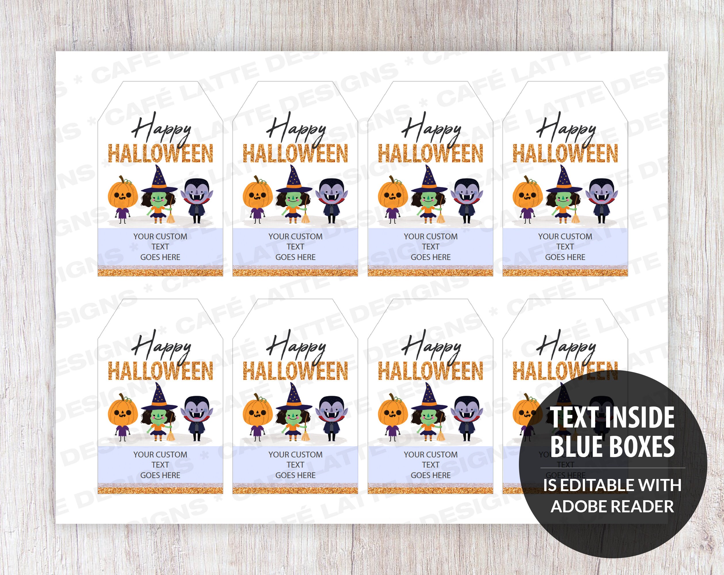 HAPPY HALLOWEEN Printable Gift Tags, Editable Personalized Favor Tags ...