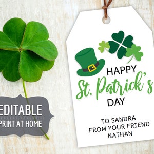 St. Patricks Day Printable Gift Tags, Editable Personalized Gift Favor ...