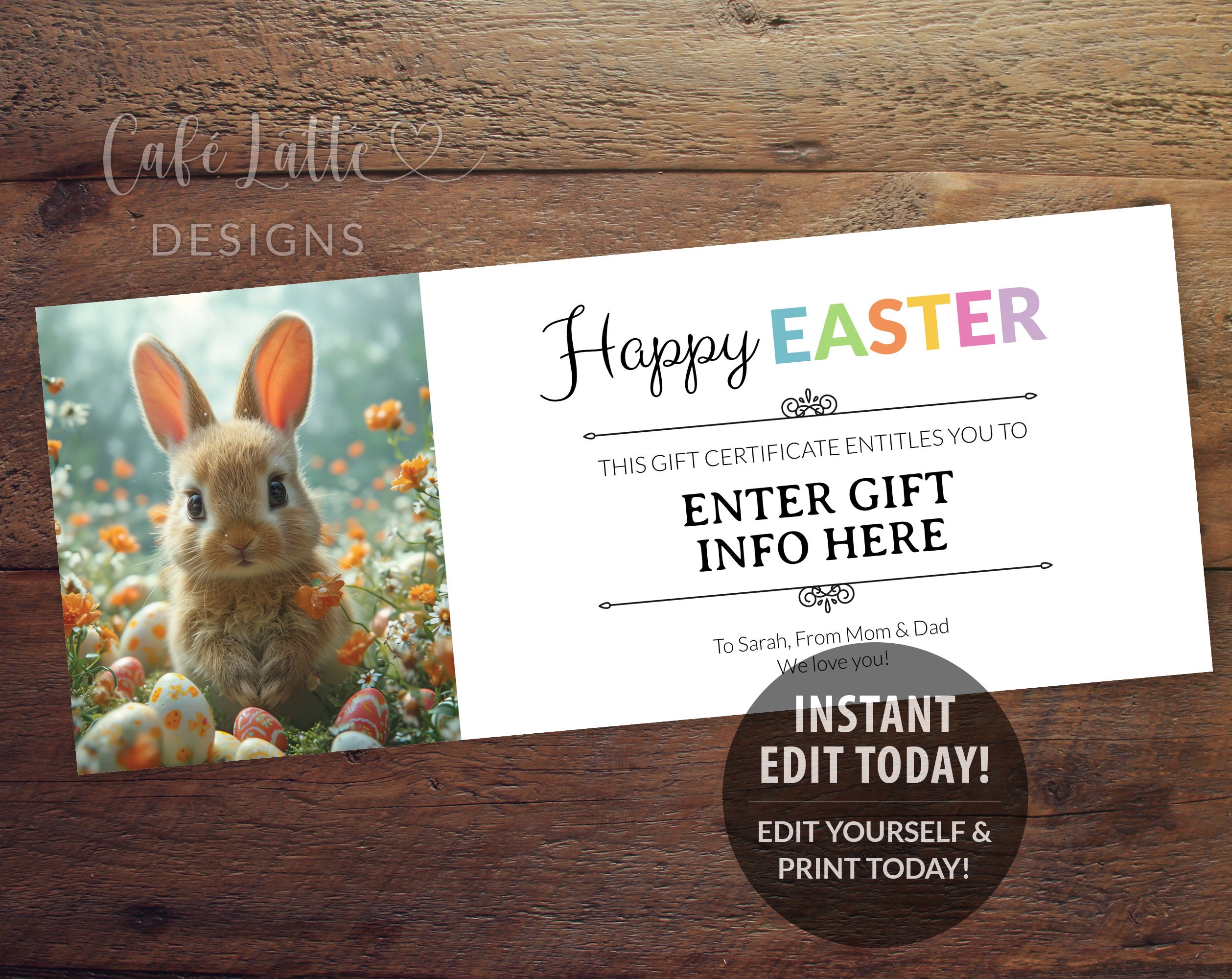 Easter Gift Certificate Editable Digital Template, Printable ...