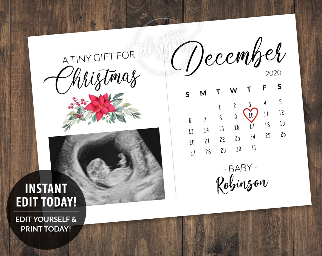 December Due Date Calendar Card Pregnancy Announcement Printable, Baby ...