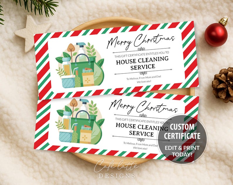 CHRISTMAS Cleaning Gift Certificate Printable, House Cleaning Service ...
