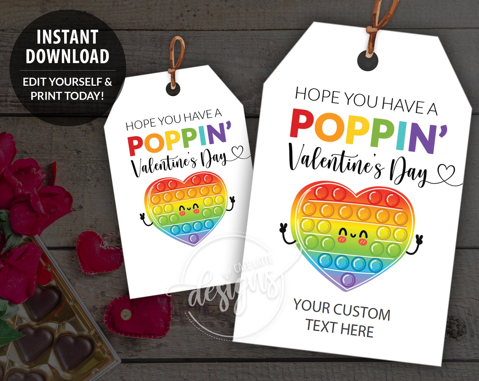 VALENTINE Pop It Printable Gift Tags, Editable Personalized Heart ...
