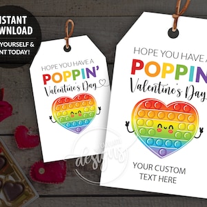 VALENTINE Pop It Printable Gift Tags, Editable Personalized Heart ...