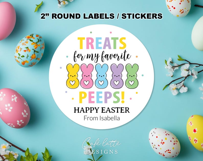 Peeps Easter Stickers, Kids Easter 2 Inch Round Labels Printable (avery ...