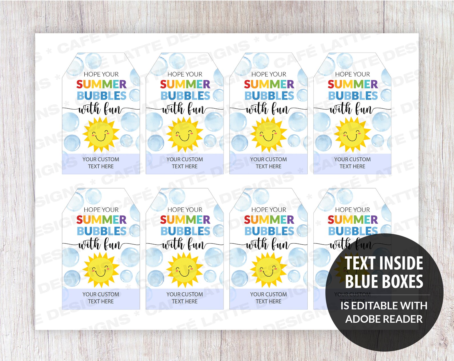 Summer Bubbles Editable Printable Gift Tags, Personalized End of School ...
