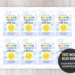Summer Bubbles Editable Printable Gift Tags, Personalized End of School ...