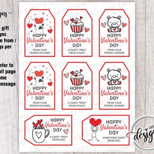 Valentine's Kids Editable Gift Tags, Valentines Day Personalized Gift ...