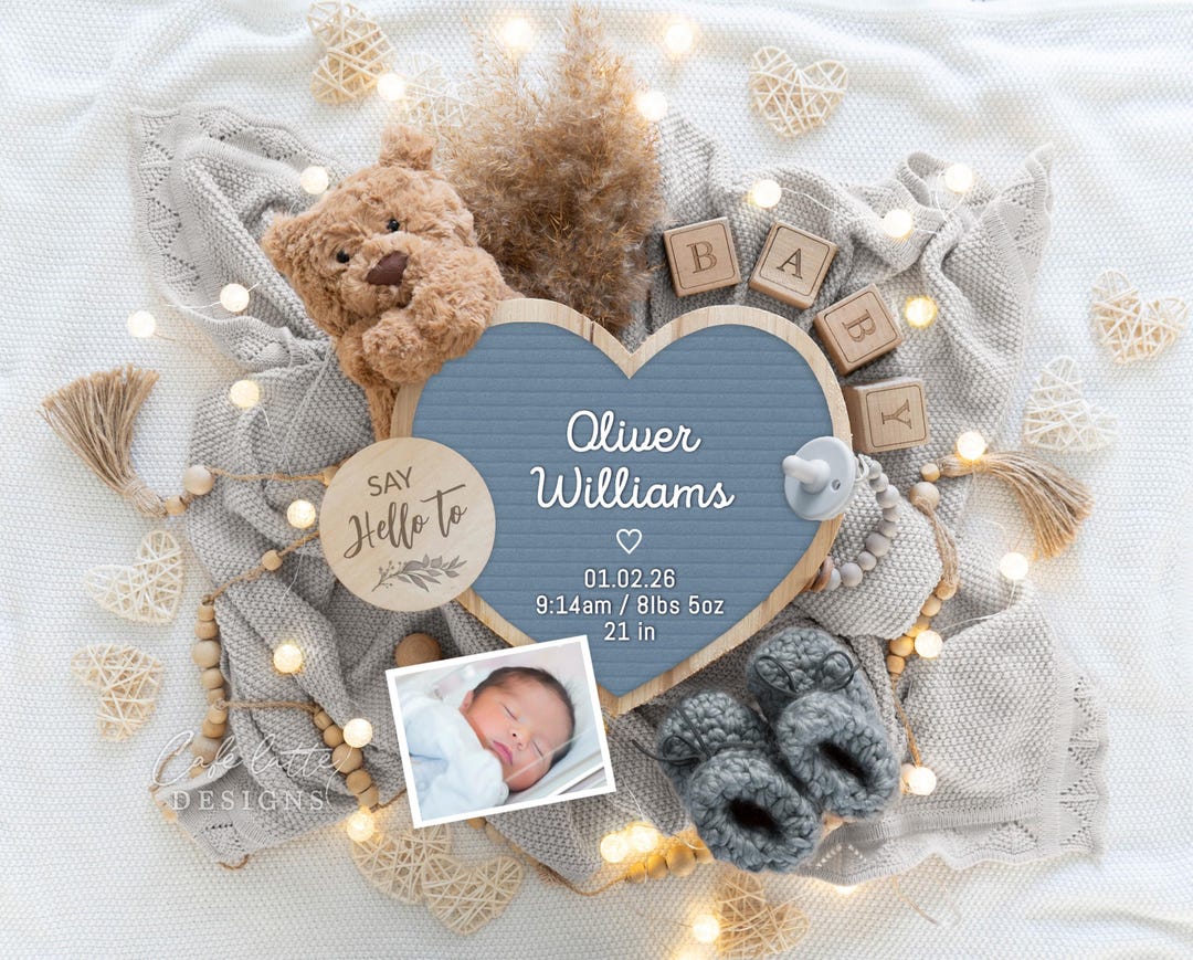 Birth Announcement Digital, Newborn Baby Boy Arrival Announcement to ...