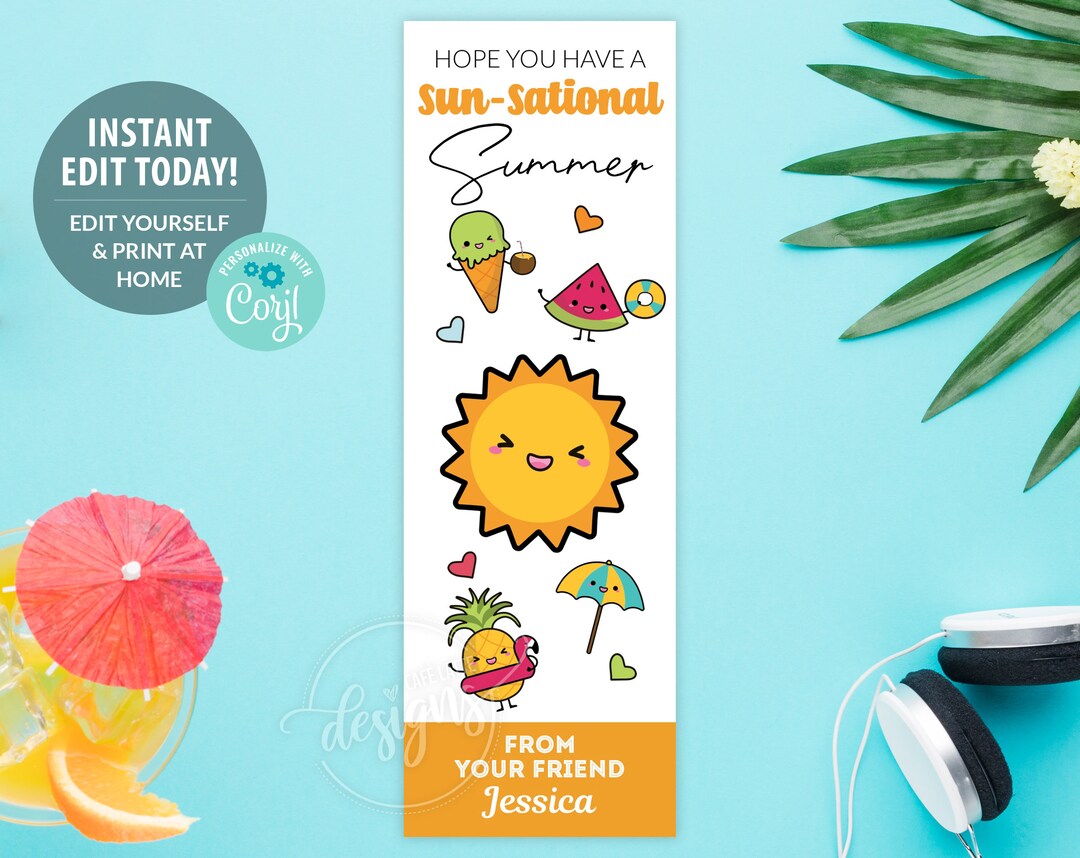 End of School Bookmark Editable Template, Printable Bookmark ...