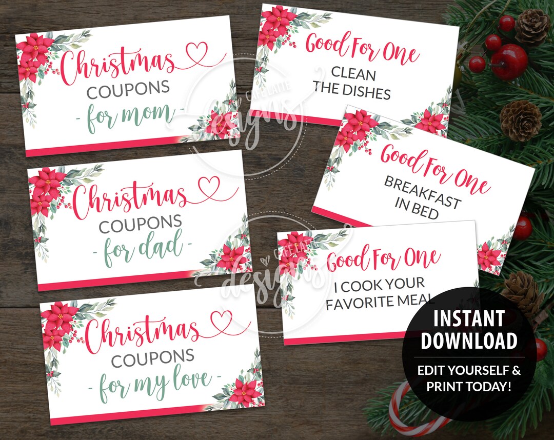 Christmas Coupon Template Editable Coupons for Mom Dad Parents, Custom ...