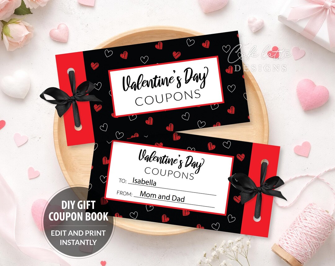 Valentines Day Coupon Book Printable Editable Template, Kids Coupons ...
