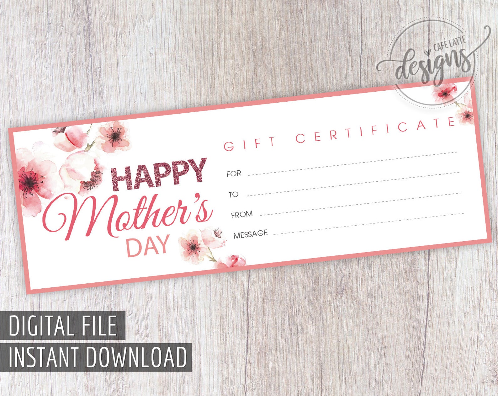 MOTHER'S DAY Gift Certificate, Printable Gift Coupon for Mom Grandma ...