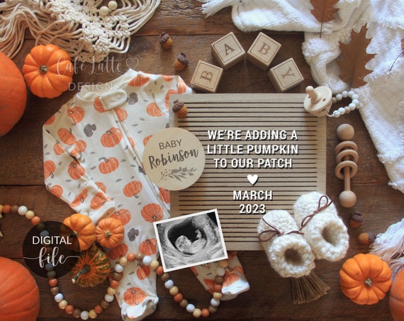 Fall Digital Pregnancy Announcement For Social Media, Adding Pumpkin To ...