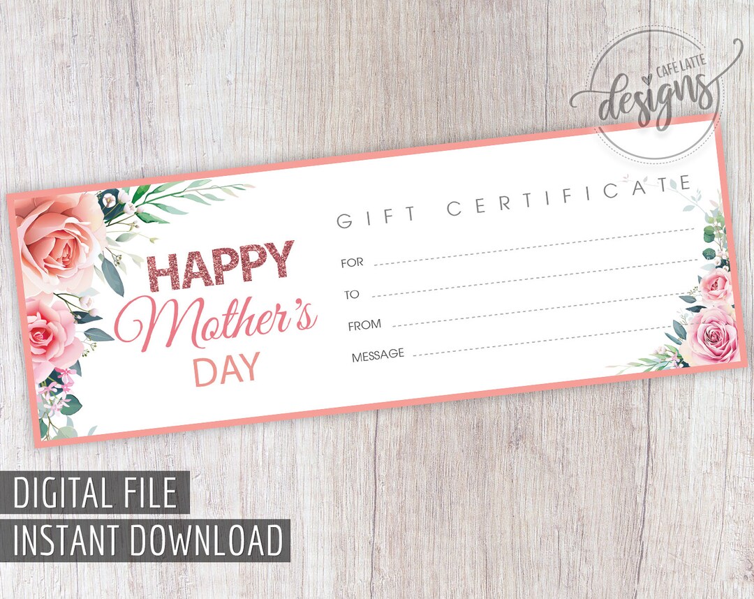 MOTHER'S DAY Gift Certificate, Printable Gift Coupon Mom Grandma, Peony ...