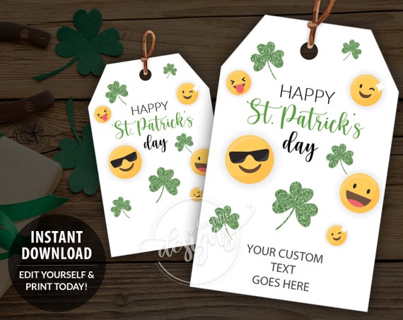 St Patricks Day Printable Gift Tags, Emojis & Shamrocks, Gift For ...