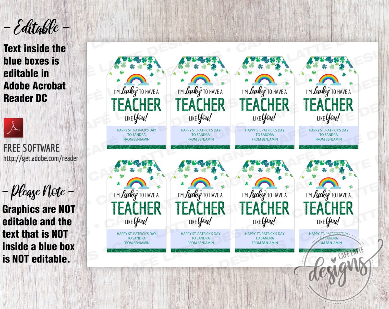Teacher St. Patricks Day Printable Gift Tags Editable - Etsy