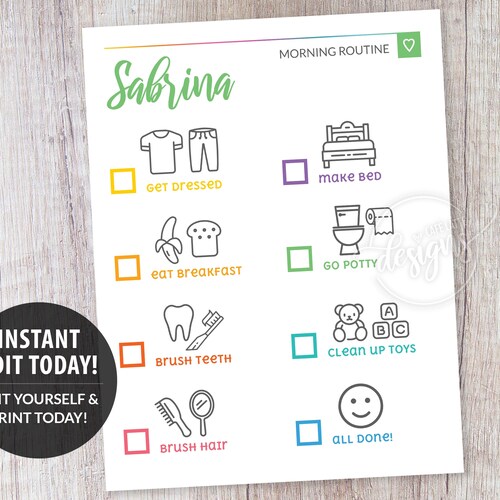 Editable Kids Morning Night Routine Chore Chart Multicolor - Etsy