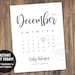 DECEMBER Due Date Calendar Printable, Baby Pregnancy Announcement ...