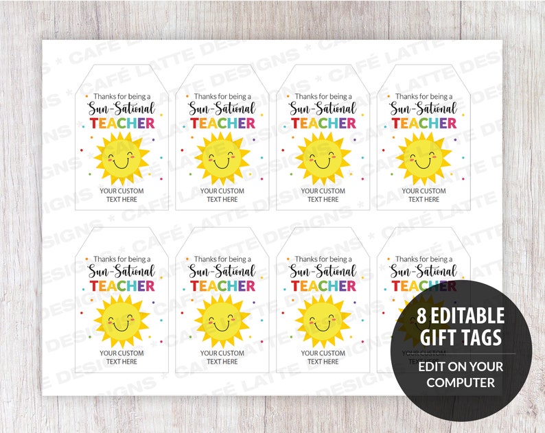 Sun Sational Teacher Editable Printable Gift Tags, Thank You End of ...