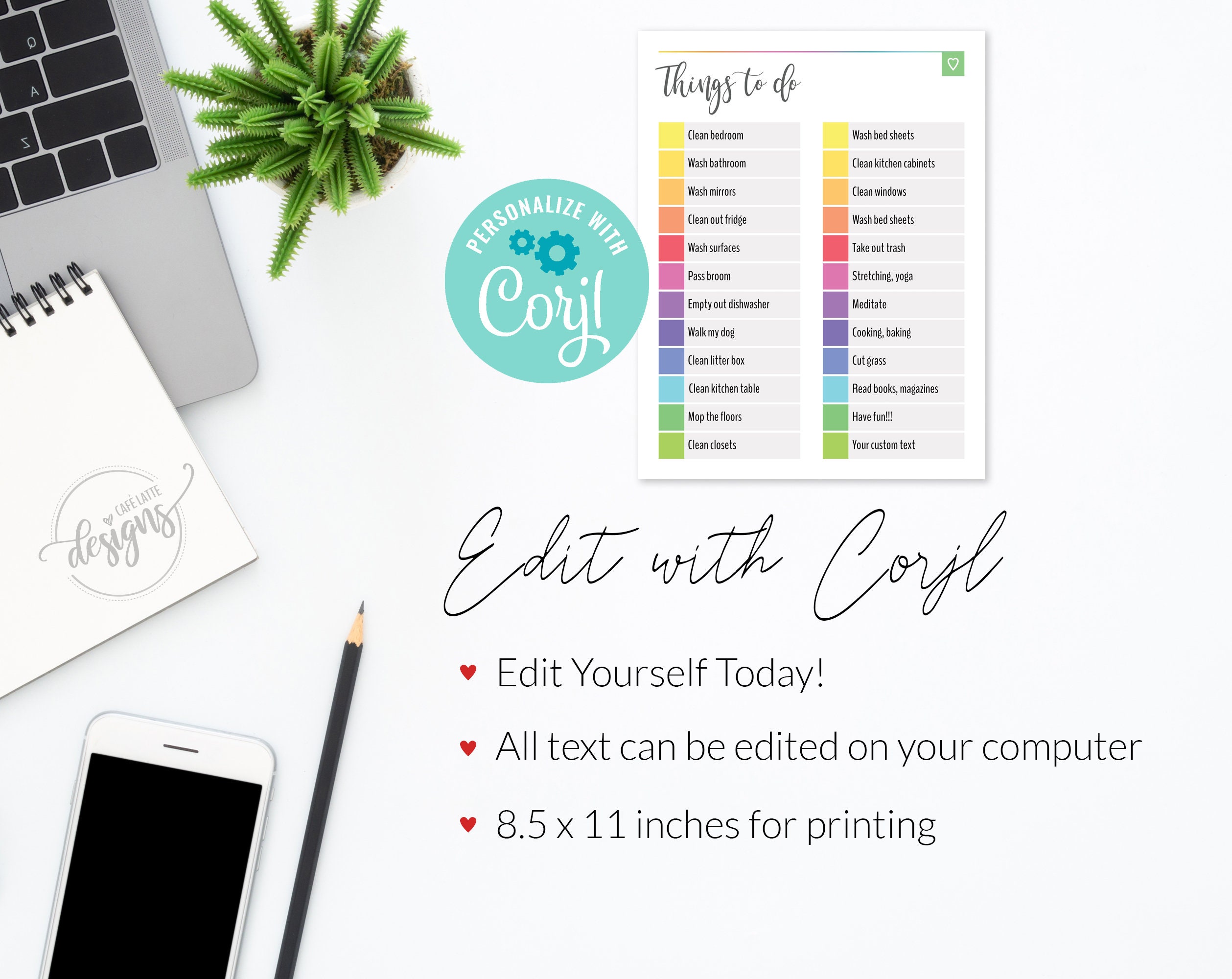 Editable to Do List Daily Weekly Planner Multicolor Rainbow - Etsy