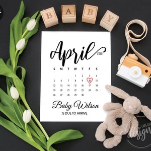 Baby Announcement Due Date Calendar Any Month Digital | Etsy