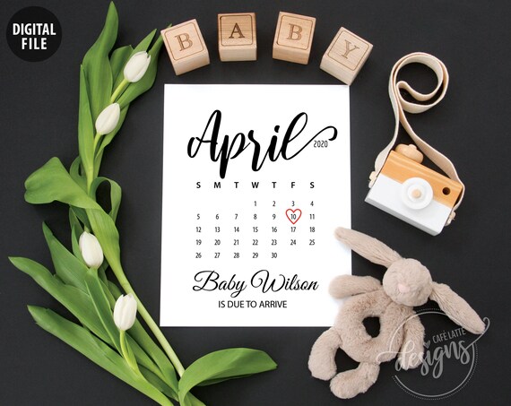 Baby Announcement Due Date Calendar Any Month Digital | Etsy