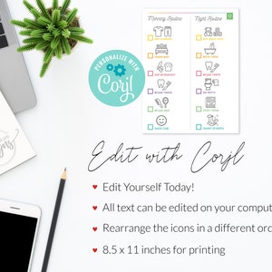 Editable Kids Morning Night Routine, Chore Chart Multicolor, Toddler ...