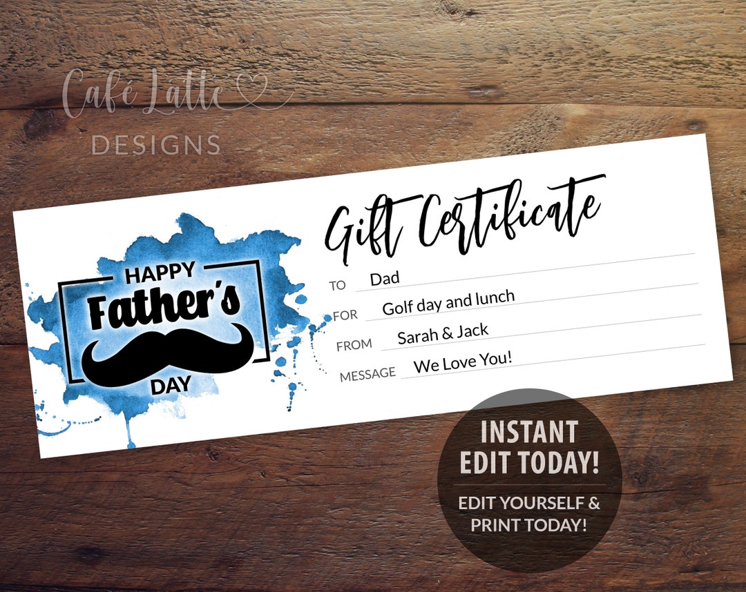 Fathers Day Gift Certificate Editable Template Printable, Fathers Day ...