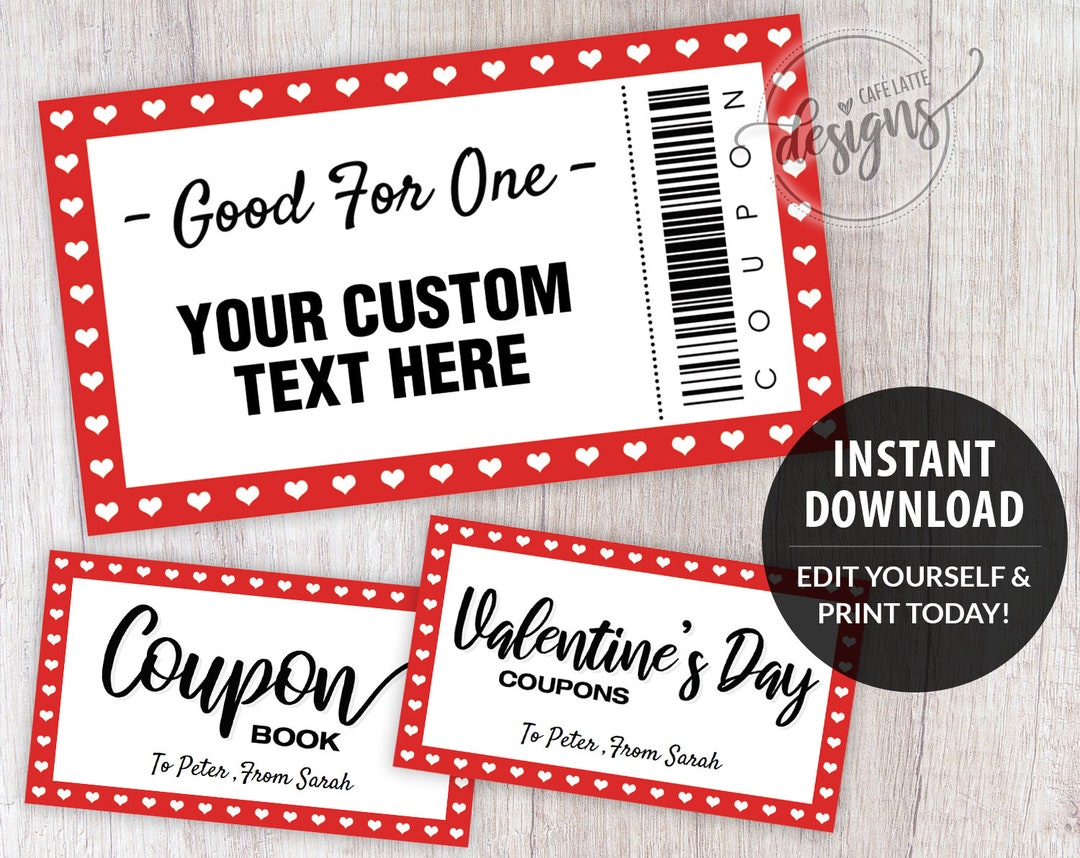 VALENTINES DAY Editable Coupons, Coupon Template Dad Mom Kids Teens ...