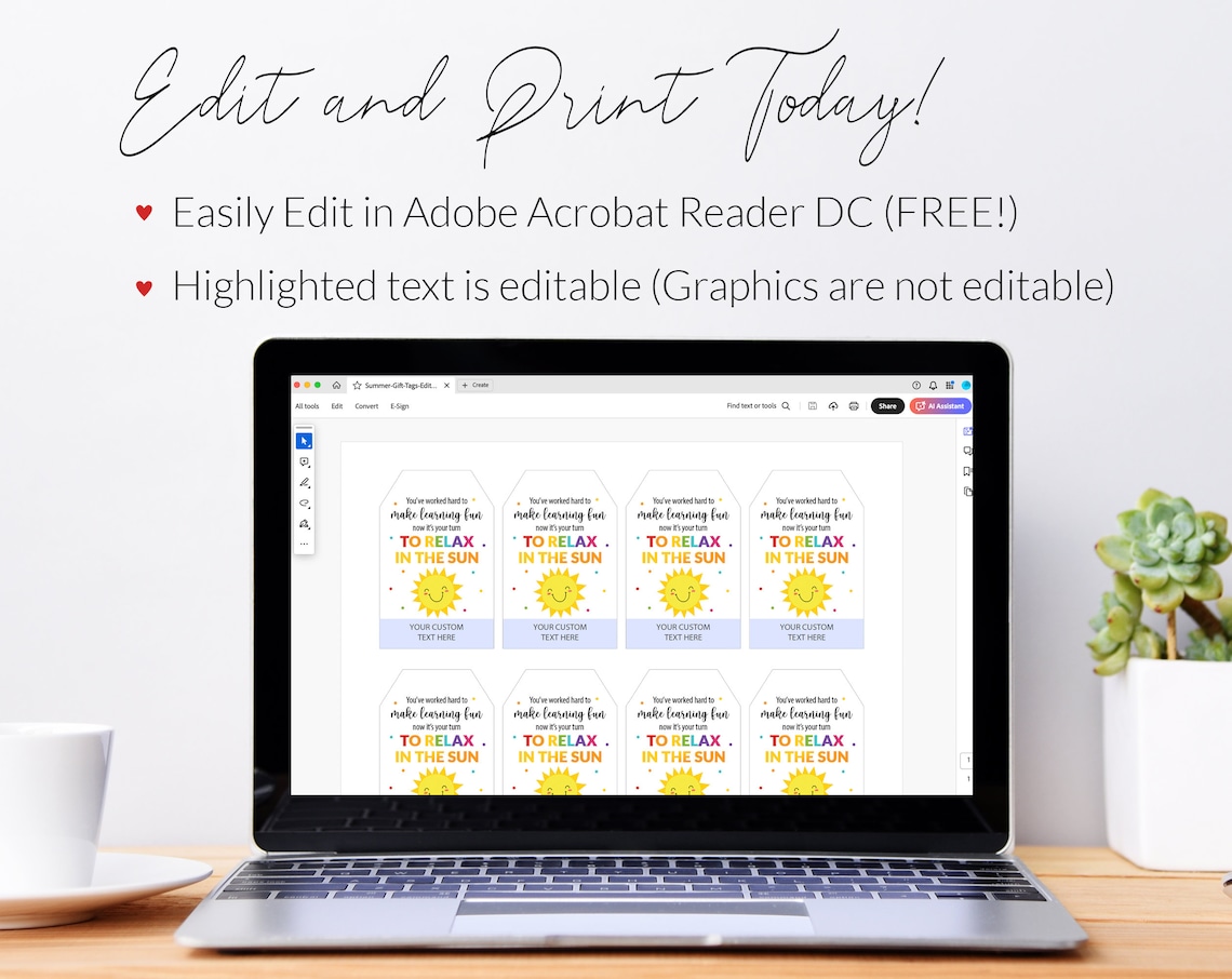 Teacher Gift Tags Editable Printable, Personalized End of School Favor ...