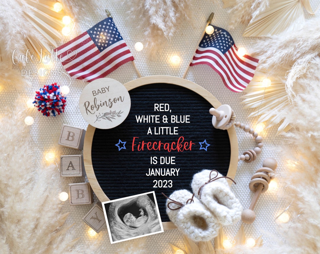 Fourth of July Pregnancy Announcement Social Media, Digital Red White ...