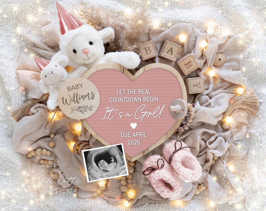 New Years Girl Pregnancy Announcement Digital, New Year Baby Girl ...