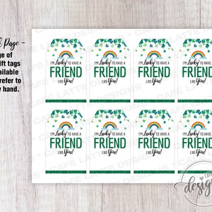 Friend St. Patricks Day Printable Gift Tags, Editable Personalized ...