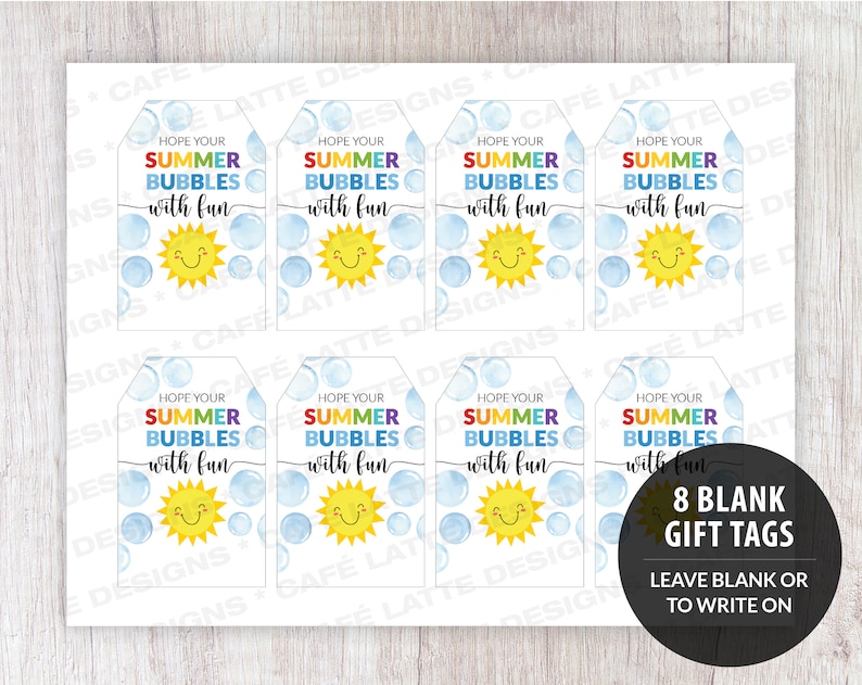Summer Bubbles Editable Printable Gift Tags, Personalized End of School ...