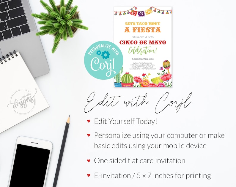 Cinco De Mayo Fiesta Invitation Editable Printable, Lets Taco Bout ...