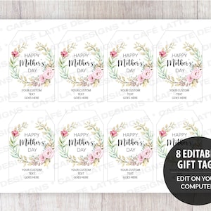 Mothers Day Gift Tags, Printable Editable Personalized Mothers Day ...