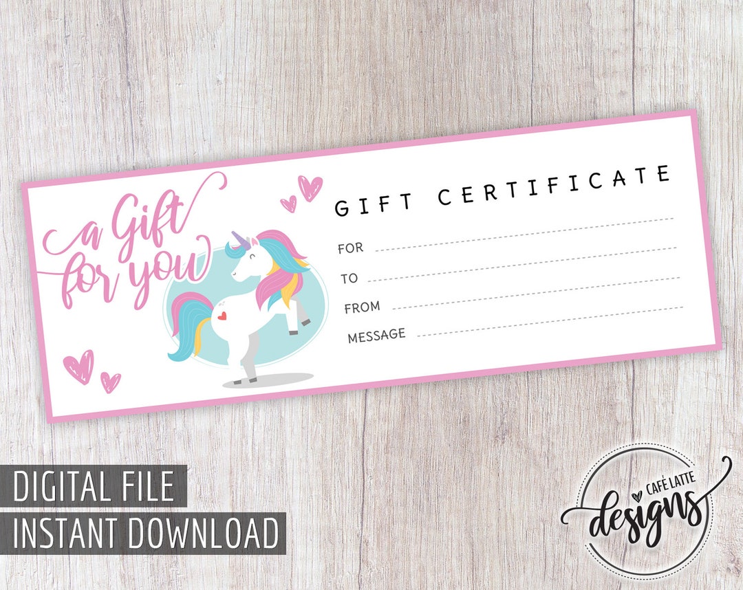 Unicorn Gift Certificate, Birthday Gift Certificate, Kids Reward Gift ...