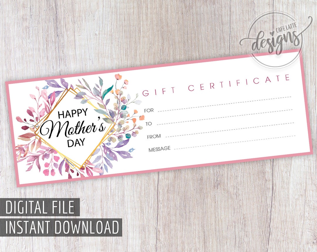 MOTHER'S DAY Gift Certificate, Printable Gift Coupon for Mom Grandma ...