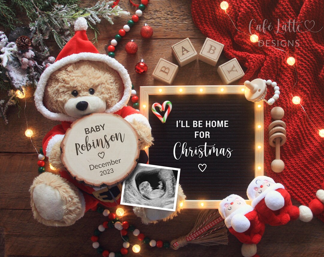 Christmas Pregnancy Announcement for Social Media, Digital Santa Bear ...
